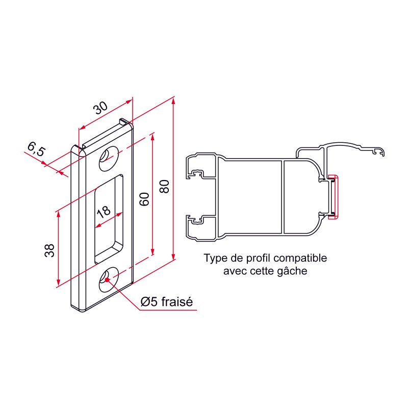 Gâche pour cadre aluminium porte et portail - Rolling Center France